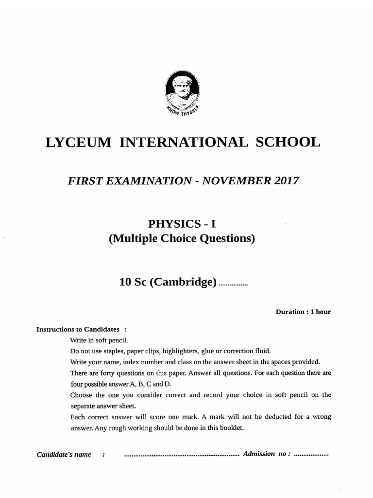 g10 Phy Nov 2017 p1 | PDF