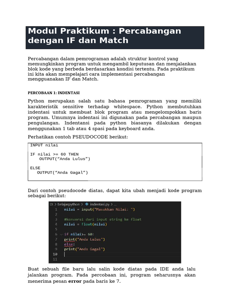 Modul P05 - Percabangan Dengan If Dan Match | PDF