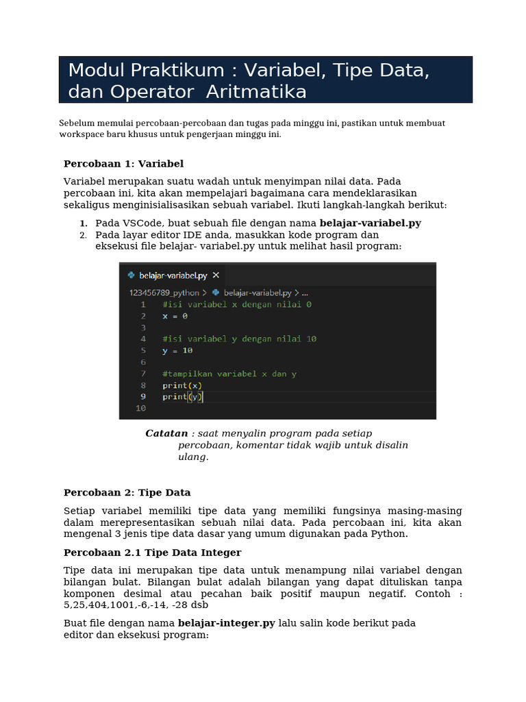 Modul P04 - Variabel, Tipe Data Dan Operator | PDF