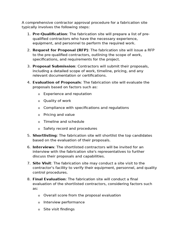 Contractor Approval Process Overview | PDF