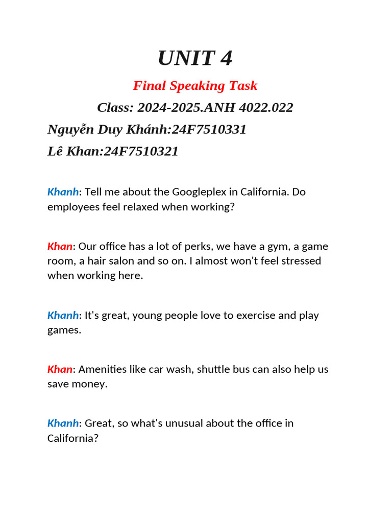 Final Speaking Task | PDF