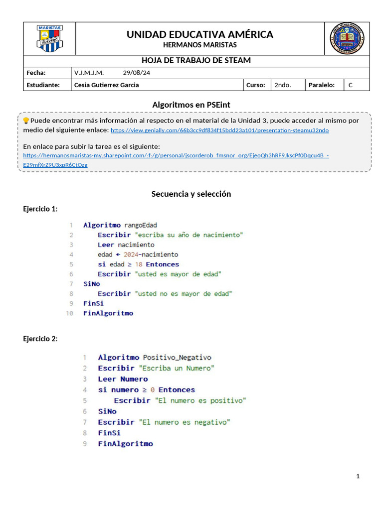 2NDO Algoritmos en PSEint tarea en casa | PDF