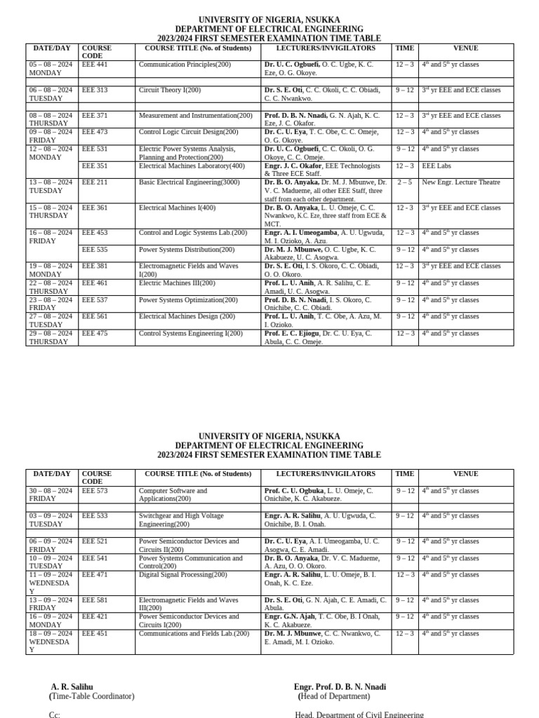 Revised - 2023 - 2024 1ST Sem. Dept. Exam Timetable | PDF | Electrical ...