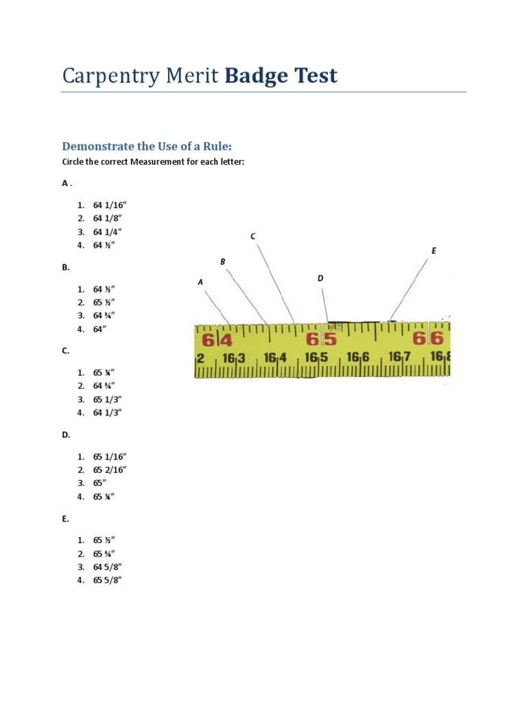 Carpentry Merit Badge Test | PDF | Roof | Shoe