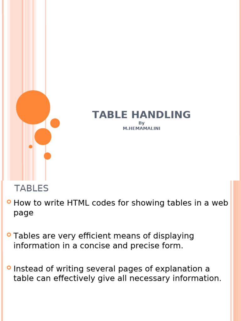 TABLE HANDLING | PDF | Html | Display Resolution