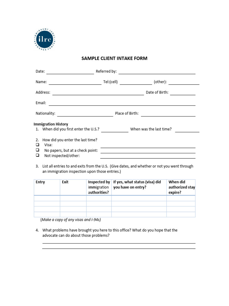 Ilrc Sample Intake Form - Sept 2019 0 | PDF | Removal Proceedings ...