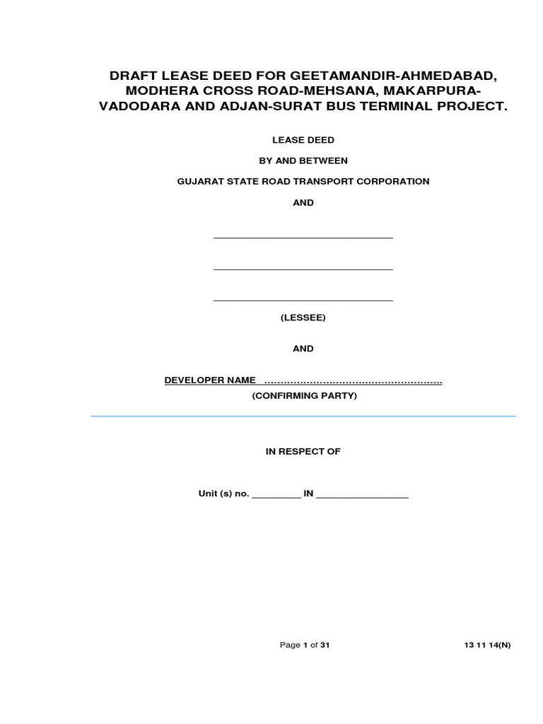 Draft Lease Deed HTL Final Proforma 13-11-14 - 3 | PDF | Lease ...