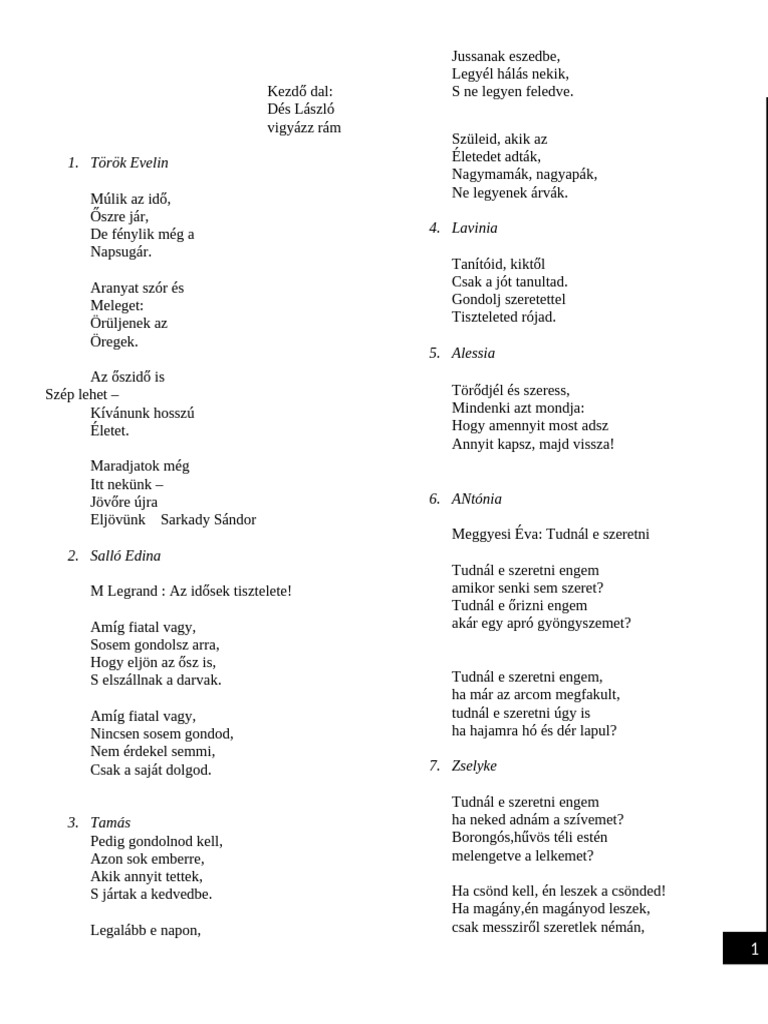 Versek Idosek Napja | PDF