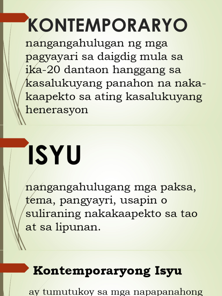 Kahulugan NG Kontemporaryong Isyu Summary1 | PDF