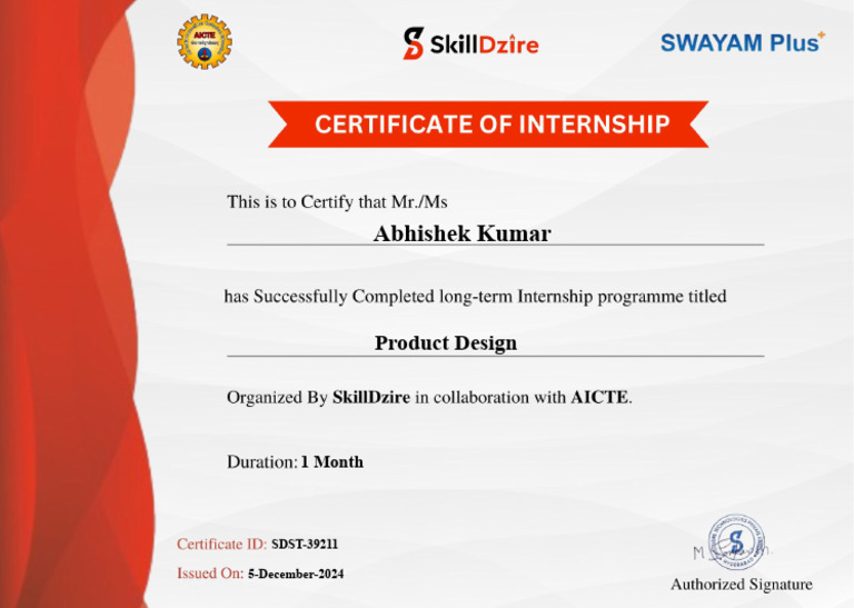 Abhishek Kumar - Certificate - SkillDzire. | PDF