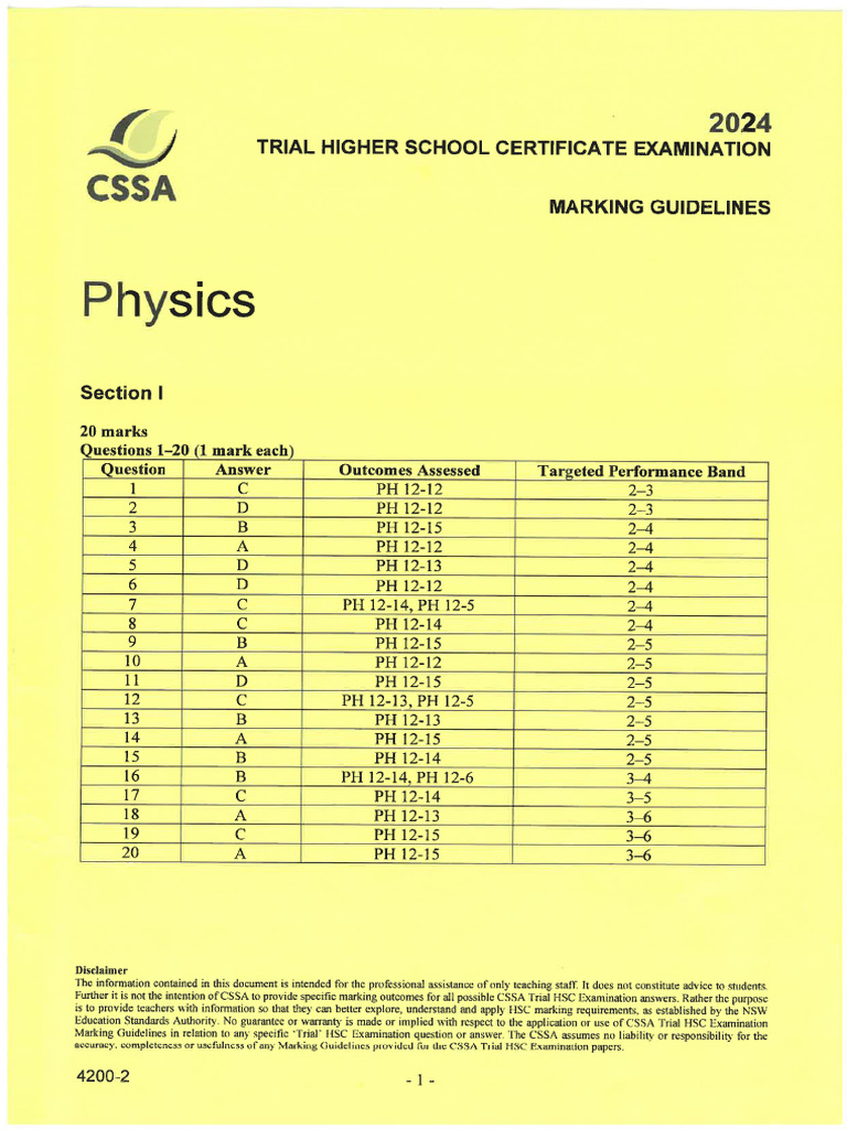 CSSA Physics 2024 Solutions | PDF