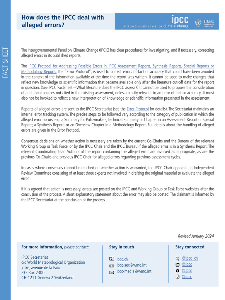 IPCCFactSheet ErrorProtocol | PDF | Intergovernmental Panel On Climate ...