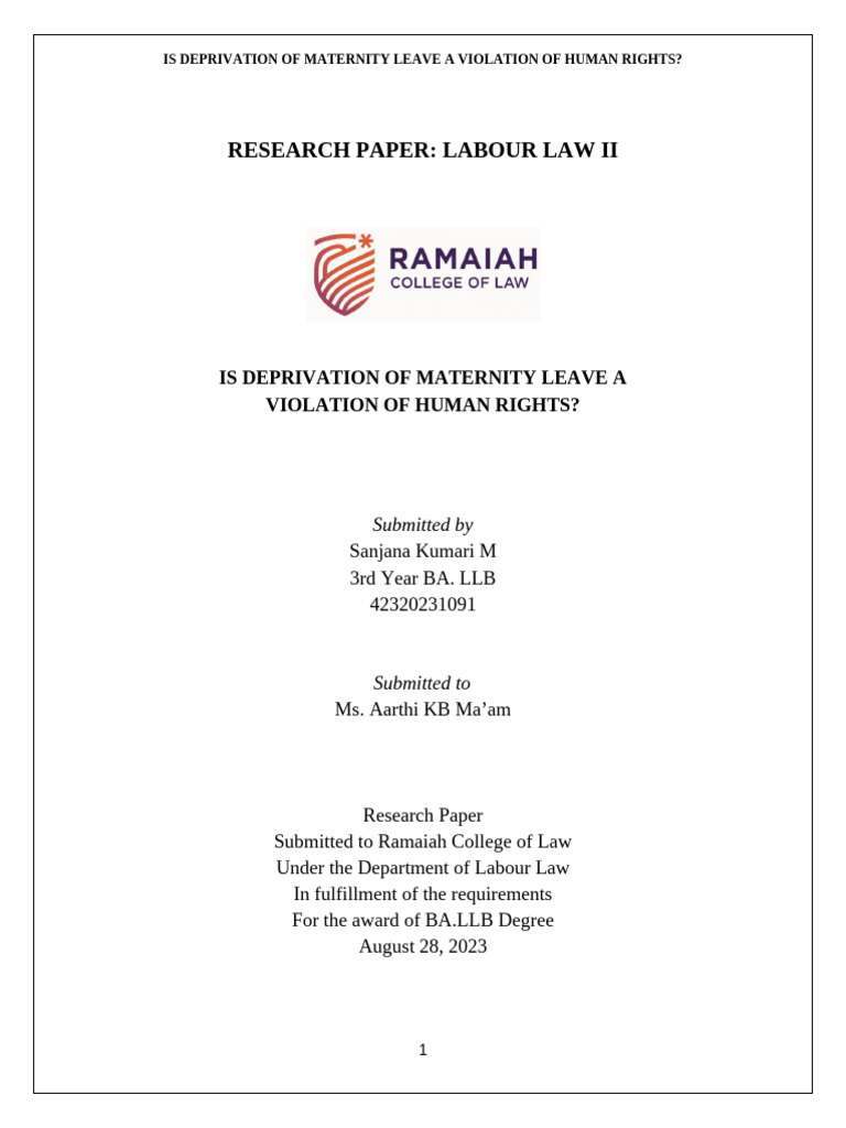 Labour Law Research Paper | PDF | Parental Leave | Woman