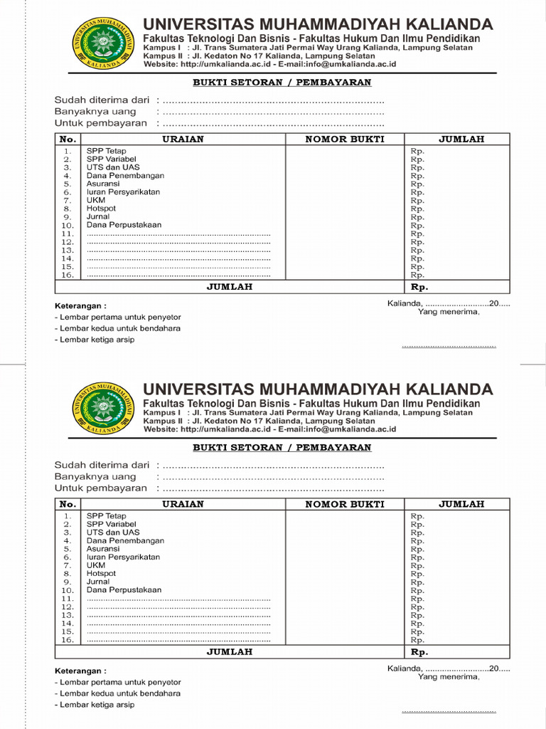 BUKTI SETORAN PEMBARANA UM KALIANDA | PDF