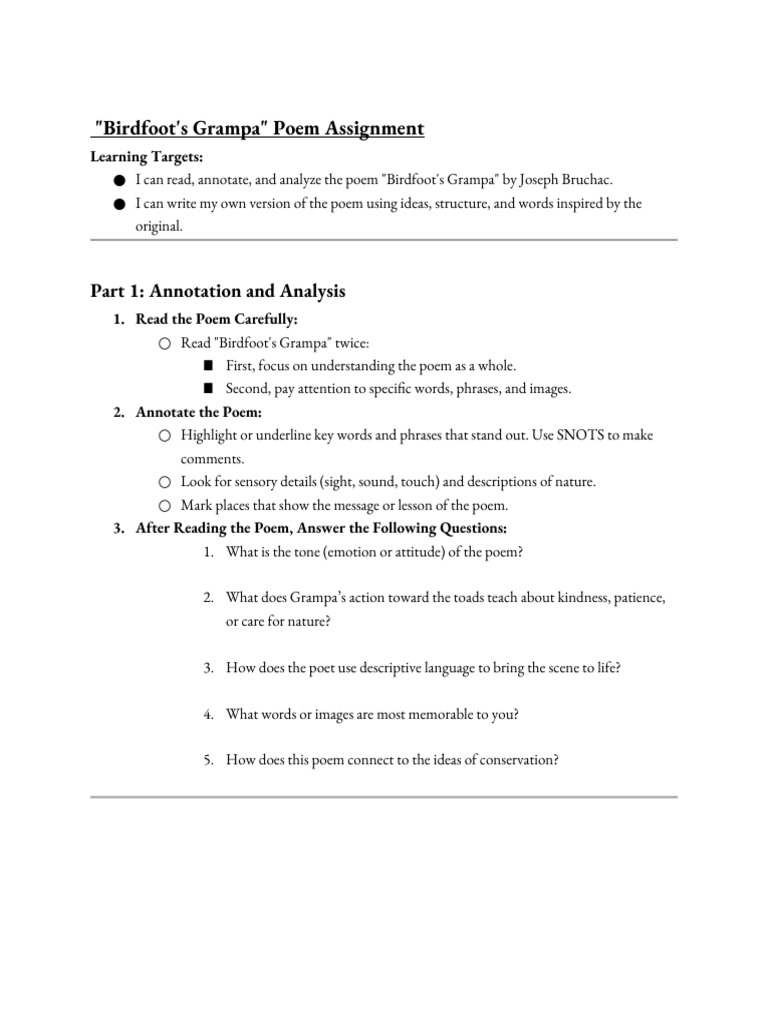 Melanie Lutsyk - Birdfoot's Grampa Poetry Assignment | PDF | Poetry ...