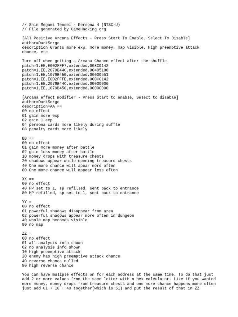 Persona 4 Cheat Codes and Patches | PDF