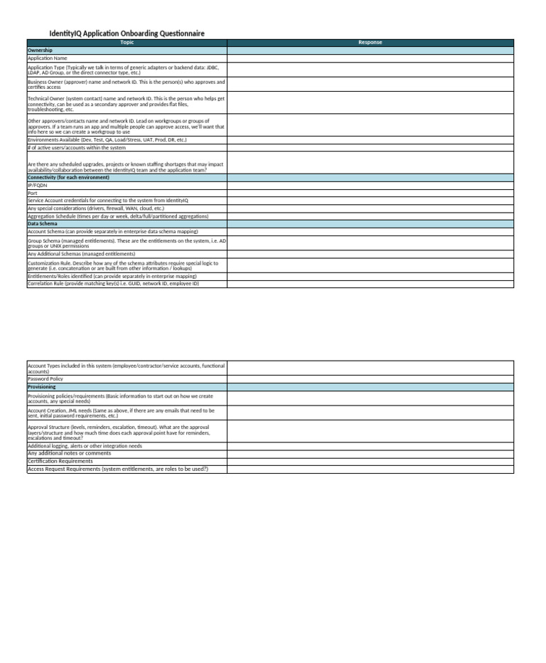 SailPoint - Application Onboarding Questionnaire | PDF | Computer ...