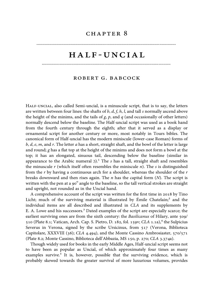 Latin Palaeography (Part I (I.2) Chapter 8 - Half Uncial) Oxford Pp ...