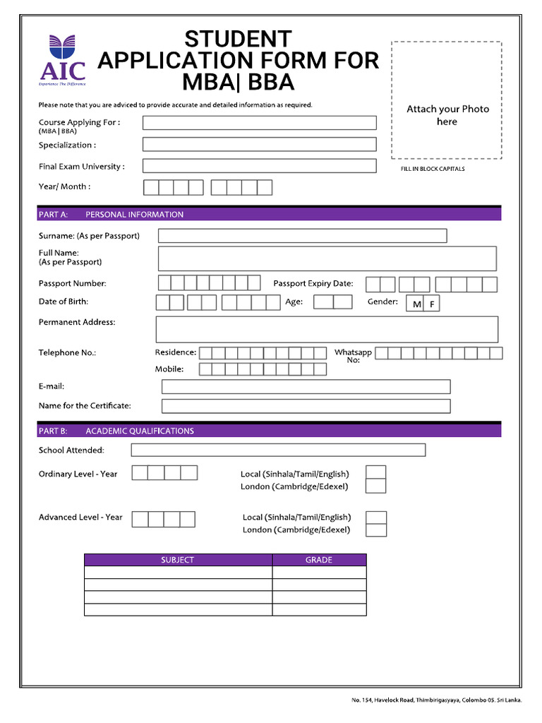 AIC Campus Student Application Form | PDF