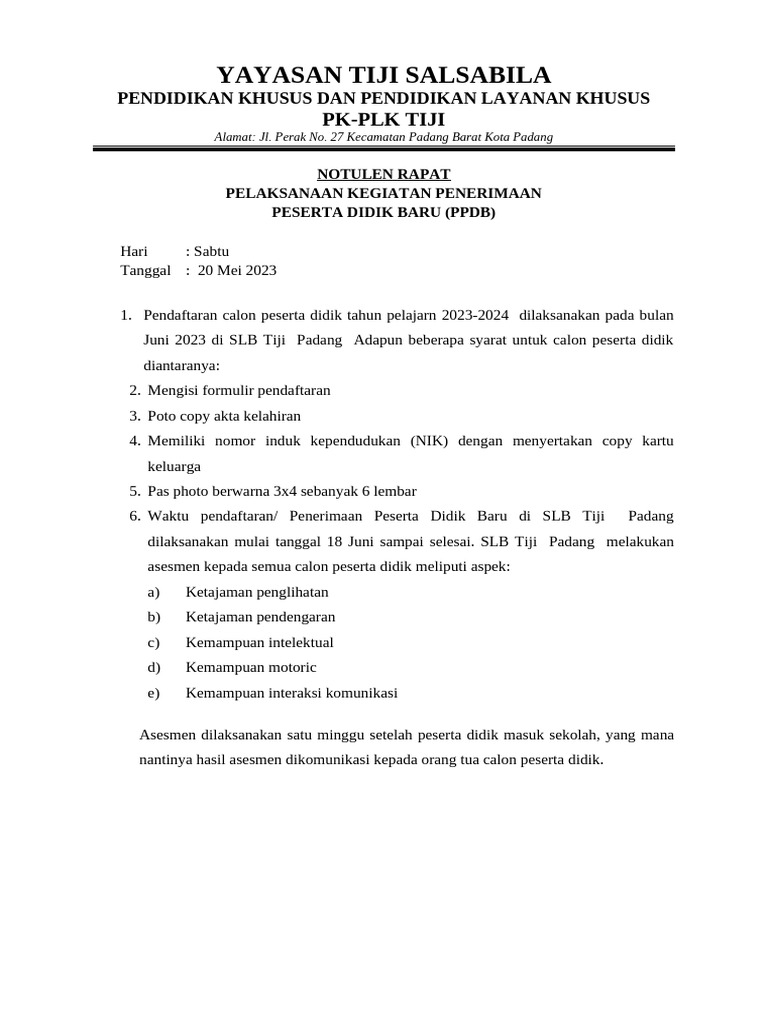 PPDB SLB Tiji Padang 2023: Syarat & Jadwal | PDF