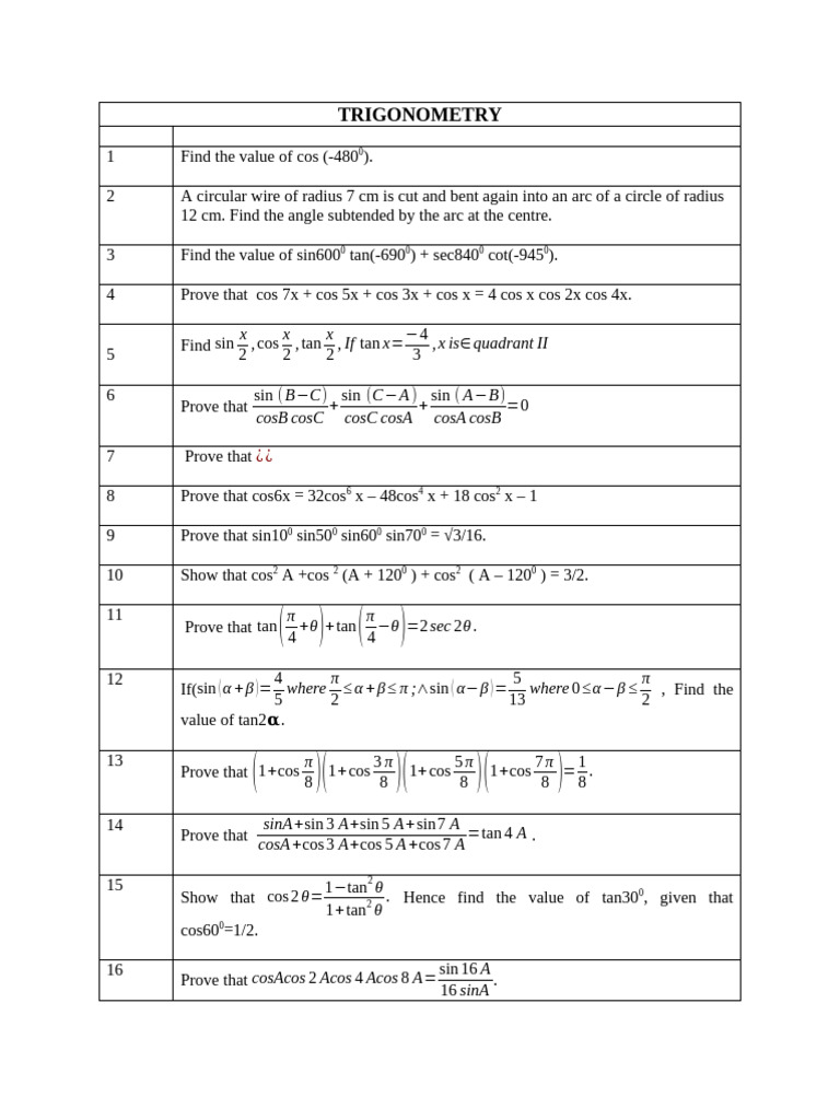 Trigonometric Identities and Problems | PDF | Trigonometric Functions ...
