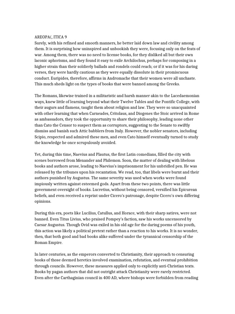 Areopagitica Translation | PDF | Censorship | Horace