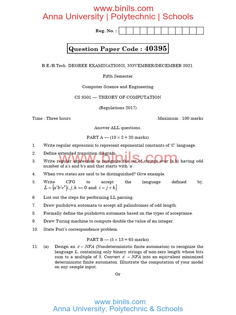 Cs8501 Theory Of Computation Pdf Automata Theory Computer Science 5128
