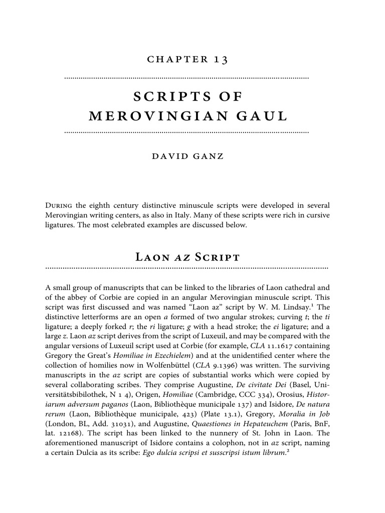 Latin Palaeography (Part I (I.3) Chapter 13 - Script of Merovingian ...
