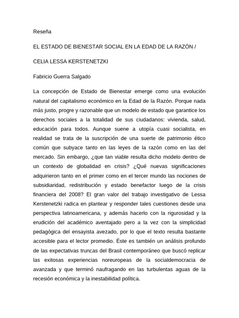Reseña El Estado de bienestar social en la Edad de la Razón | PDF