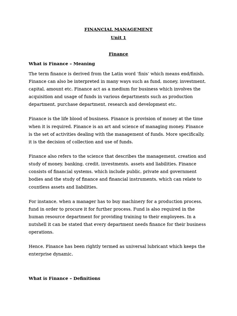 Financial Management Unit 1 | PDF | Dividend | Capital Structure