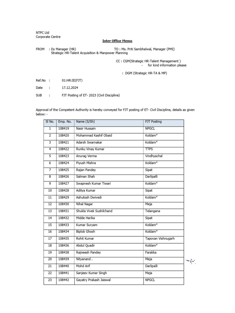 FJT Posting order Civil discipline | PDF