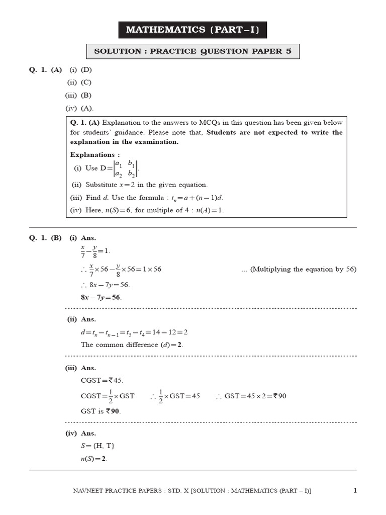 Question Paper 5 Solutions | PDF | Elementary Mathematics | Mathematics