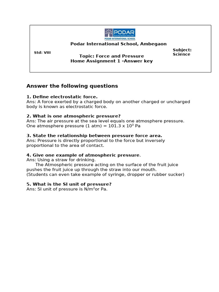 1720086345258.VIII HA1 Ans Force and pressure | PDF