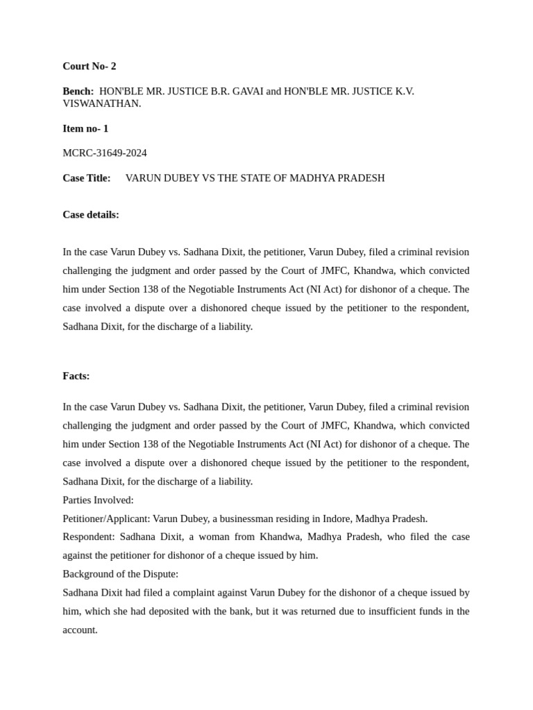 case brief VARUN DUBEY VS THE STATE OF MADHYA PRADESH | PDF | Judgment ... case brief VARUN DUBEY VS THE STATE OF MADHYA PRADESH | PDF | Judgment ...