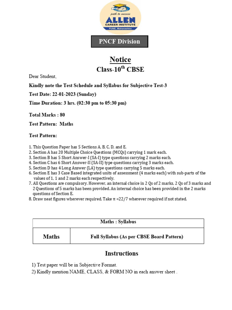Notice: Class-10 Cbse | PDF