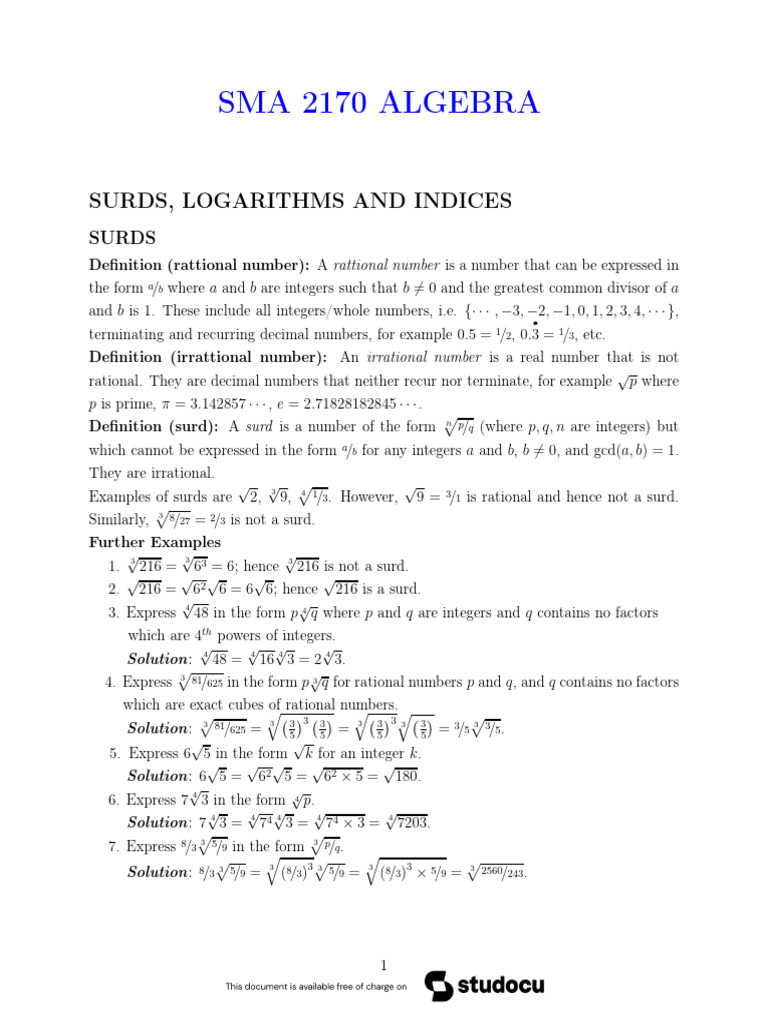 algebra notes | PDF | Quadratic Equation | Factorization