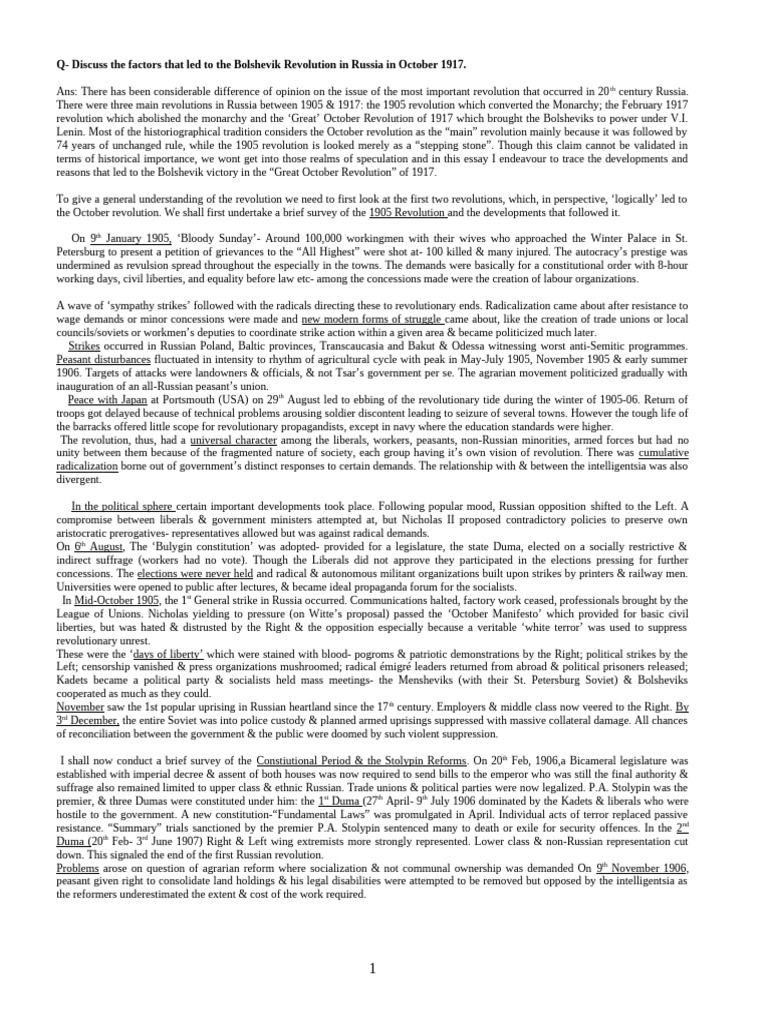 Factors Leading to the Bolshevik Revolution | PDF | Bolsheviks ...