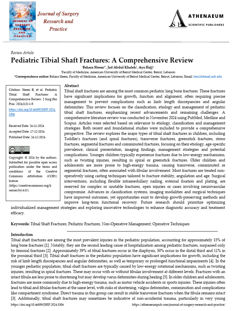 Pediatric Tibial Shaft Fractures A Comprehensive Review | PDF | Bone ...