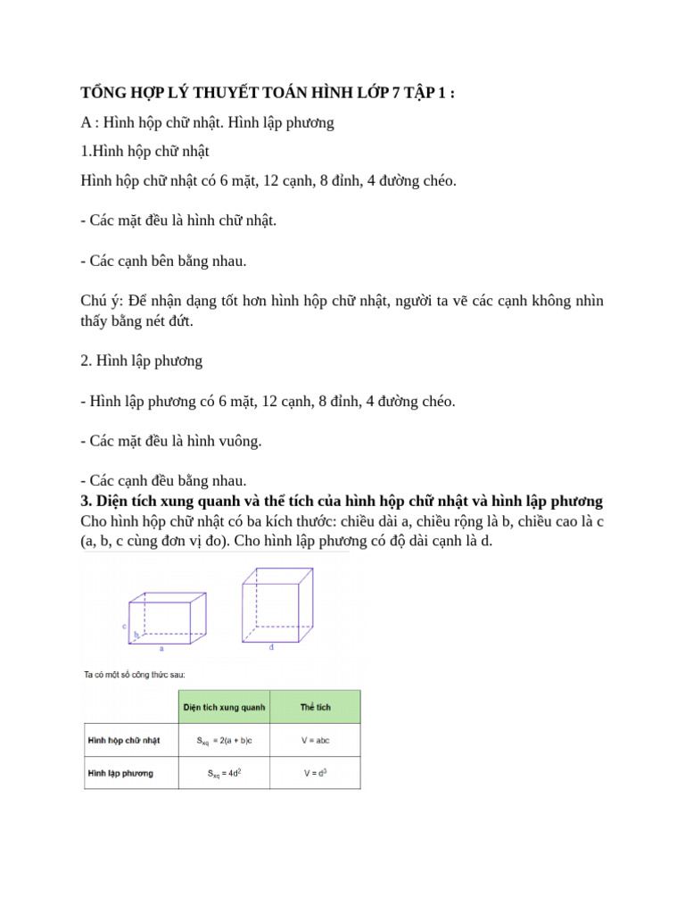 TỔNG HỢP LÝ THUYẾT TOÁN HÌNH LỚP 7 TẬP 1 | PDF