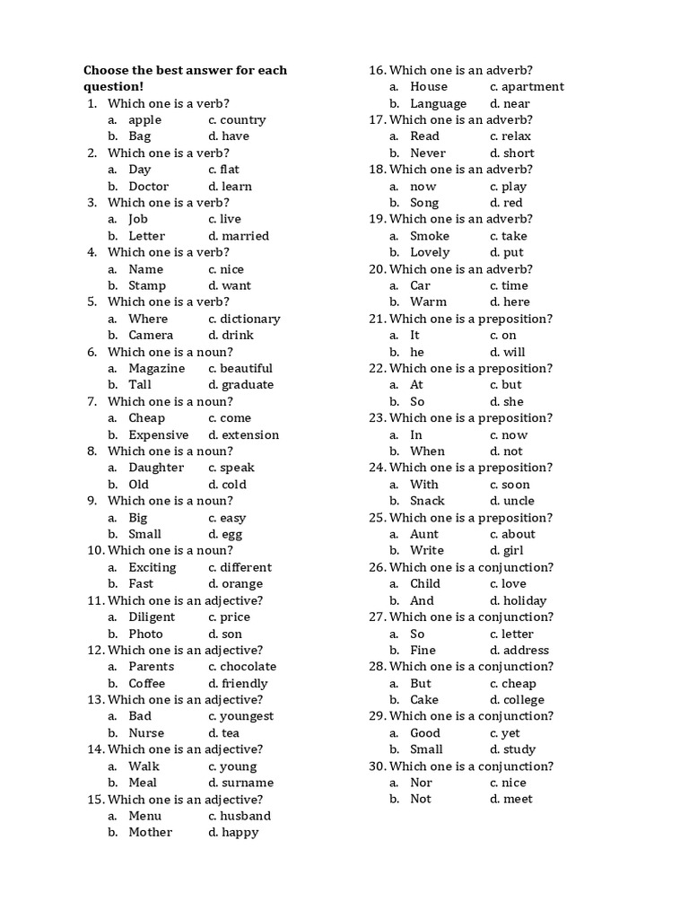 Student's Worksheet - Part of Speech | PDF | Verb | Adjective
