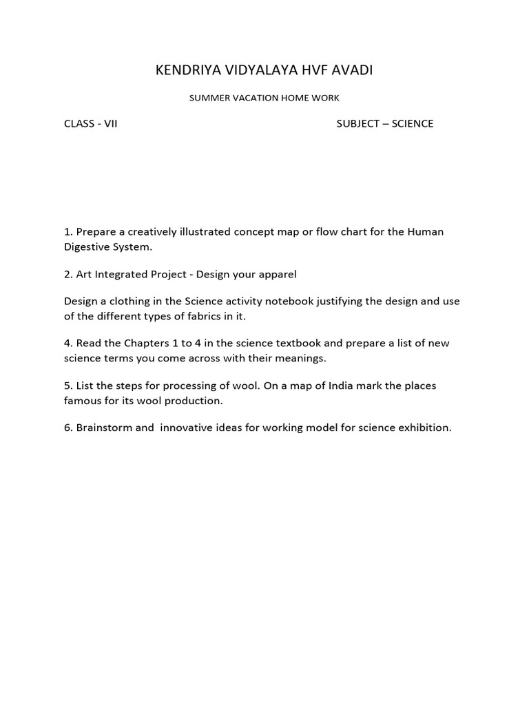 10 - Sci Summer Vacation HHW | PDF