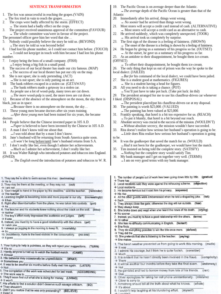 Sentence Transformations Examples | PDF