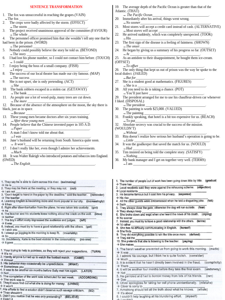 Sentence Transformation Exercises | PDF