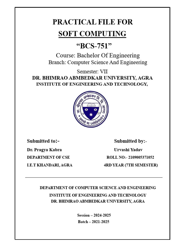 Practical File for Soft Computing BCS-751 | PDF