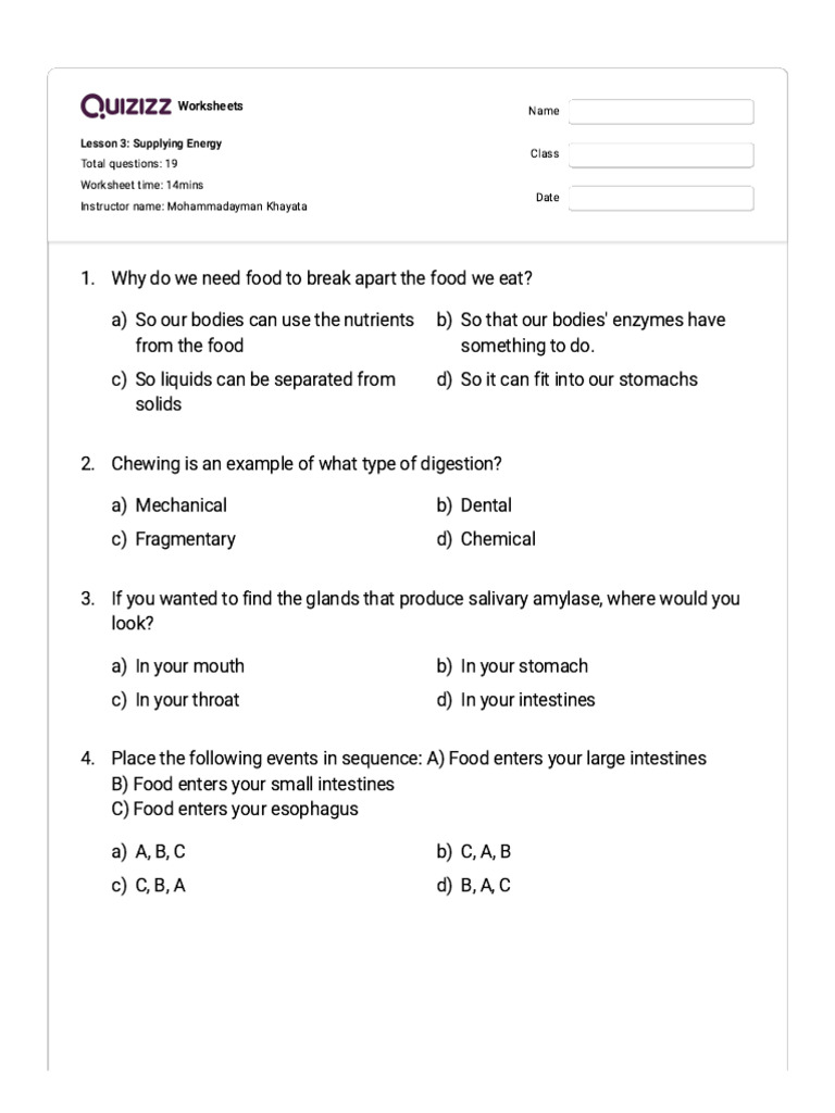Digestive System Quiz | PDF | Digestion | Gastrointestinal Tract