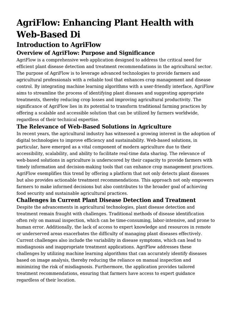 AgriFlow - Enhancing Plant Health With Web-Based Di | PDF | Agriculture | Sustainable Agriculture