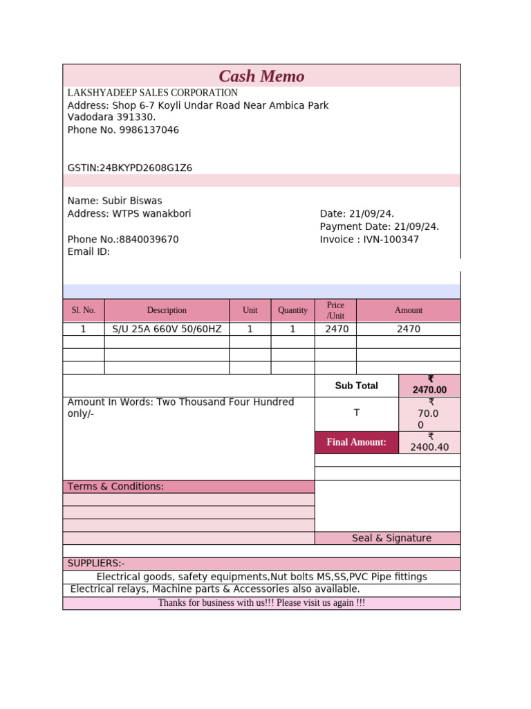 Cash-Memo-Bill 2 | PDF