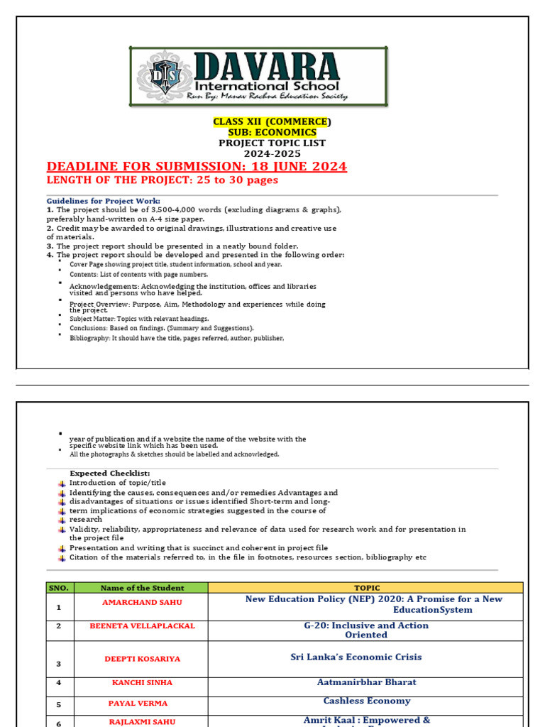 Class_12_ECONOMICS_PROJECT 2024-25 | PDF | Economies