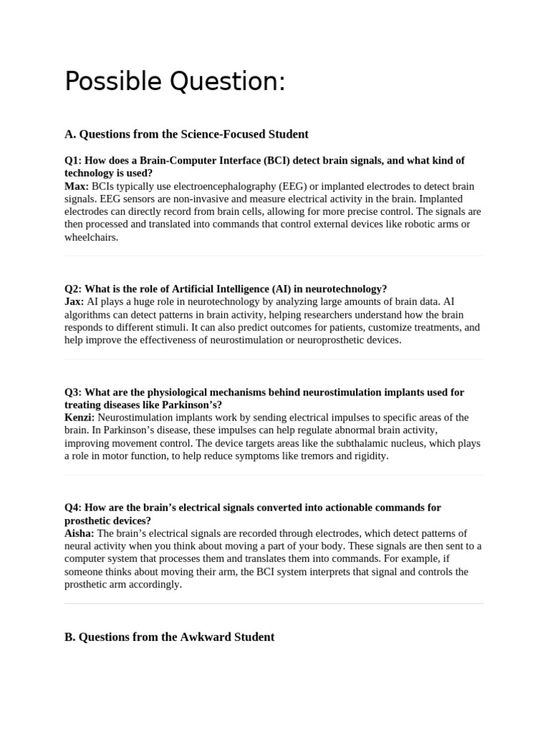 Possible Question | PDF | Electroencephalography | Neuroscience