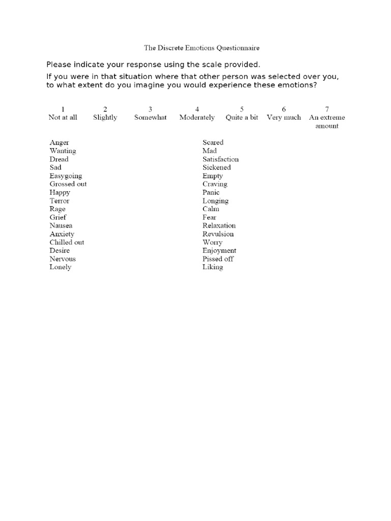 OSF - Discrete Emotions Questionnaire | PDF